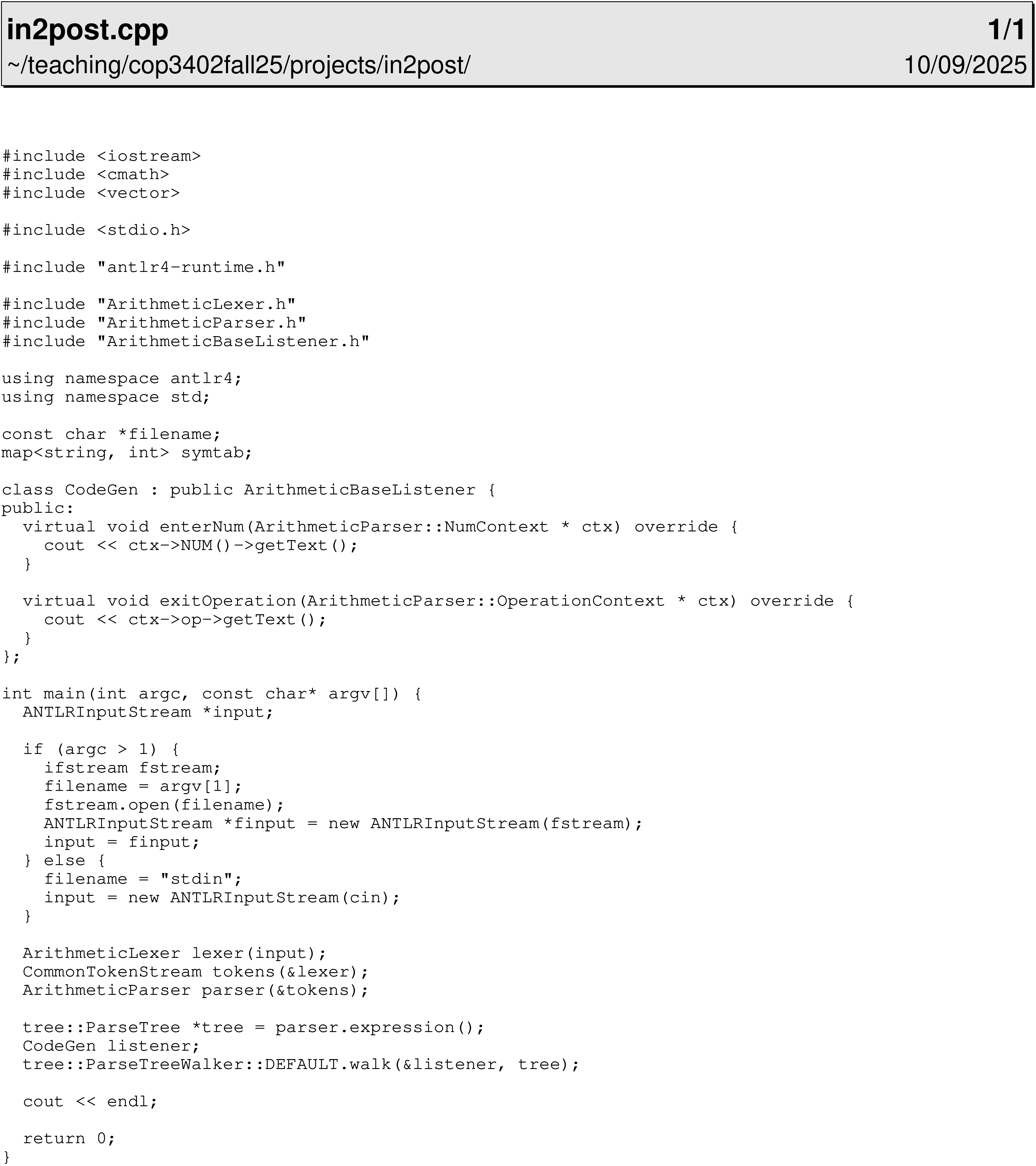 Infix to Postfix (in2post) Exercise